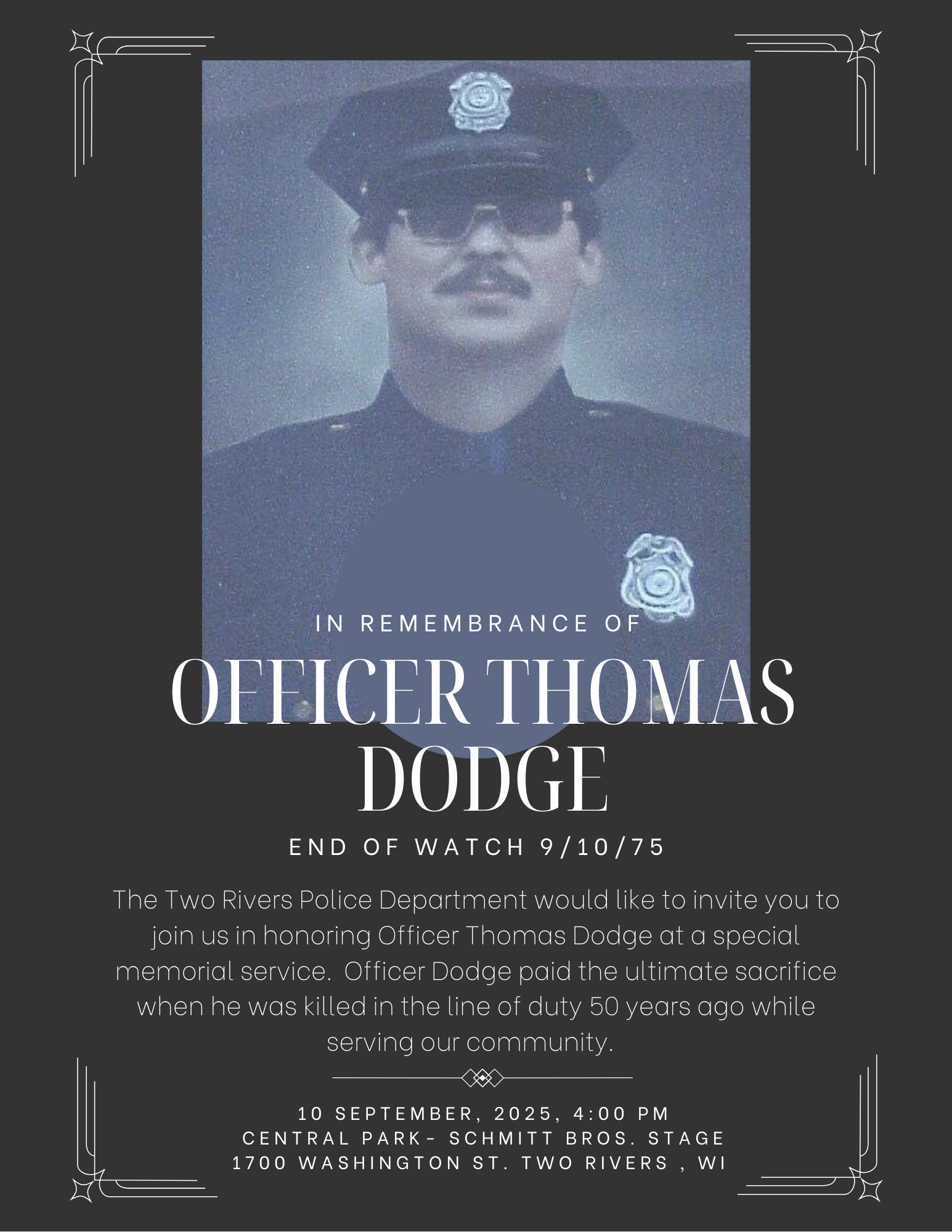 Officer Thomas Dodge Remembrance Service | Two Rivers Wisconsin